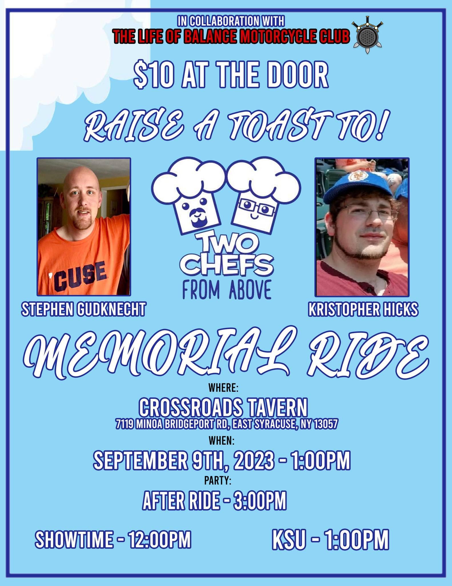 Memorial Ride Annual Fundraiser on Sept. 9, 2023 - Two Chefs From Above ...